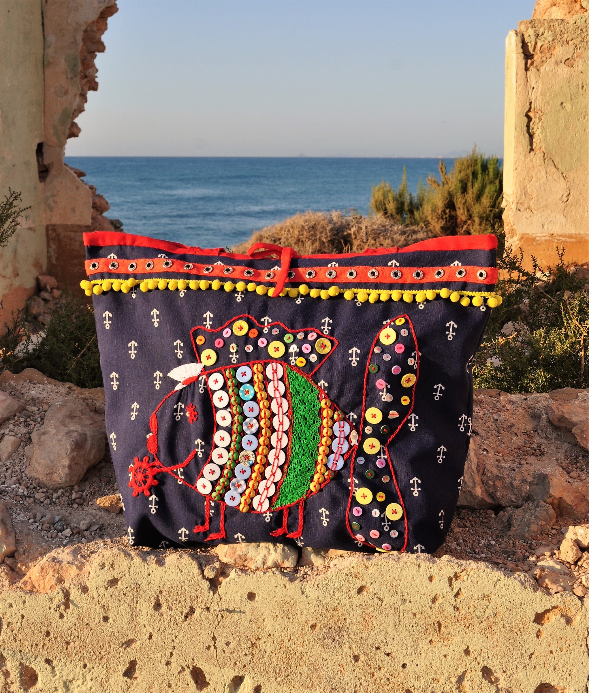 Big Fish Beach Bag Super Large Tote Bag Sea Style Big Bag - Etsy