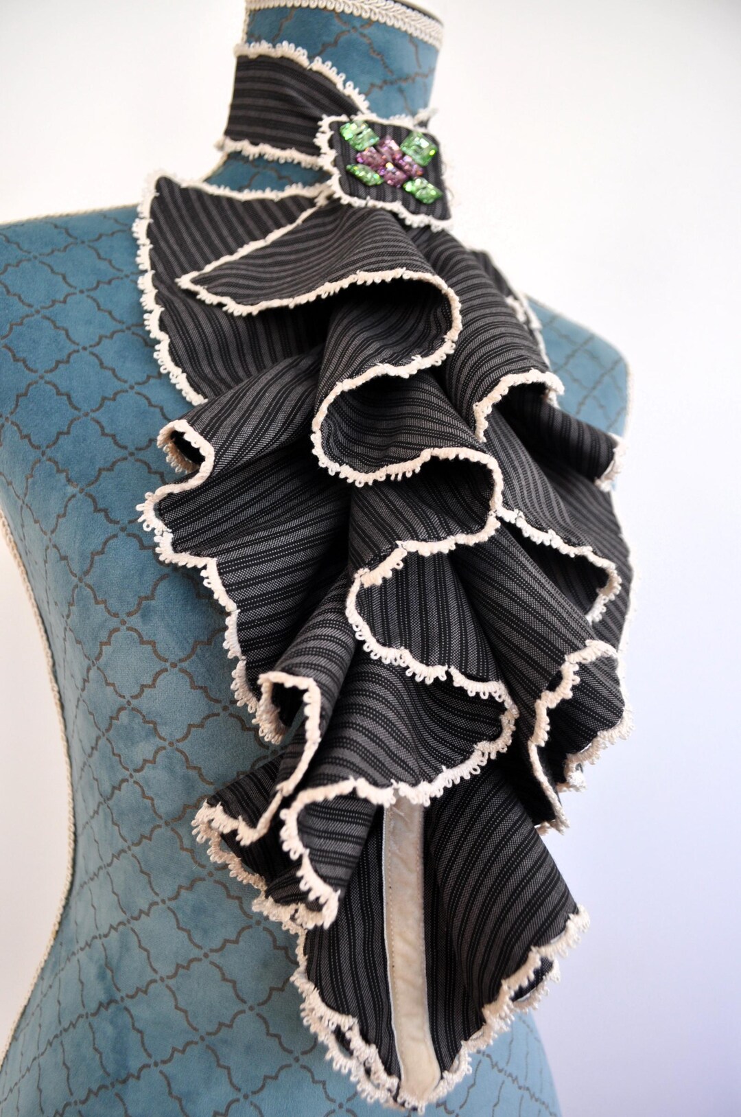 Hand Embroidered Jabot Collar Victorian Statement Necklace Tie Ruffle ...