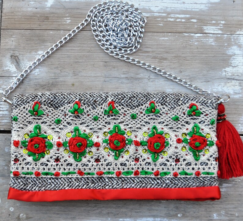 Embroidered Clutch, Hand Embroidered, Lace Tweed Clutch, Wool Tweed ...