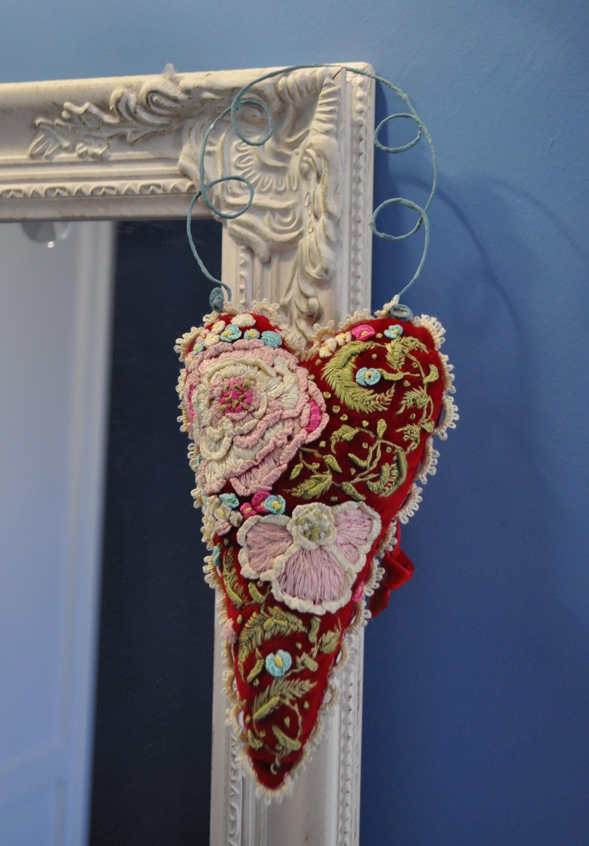 Embroidered Heart, Valentine Gift Heart, Red Velvet Heart, Brazilian ...