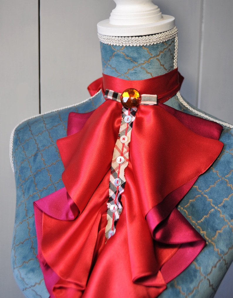 Collar corbata rojo puro seda collar jabot doble capa rojo - Etsy España