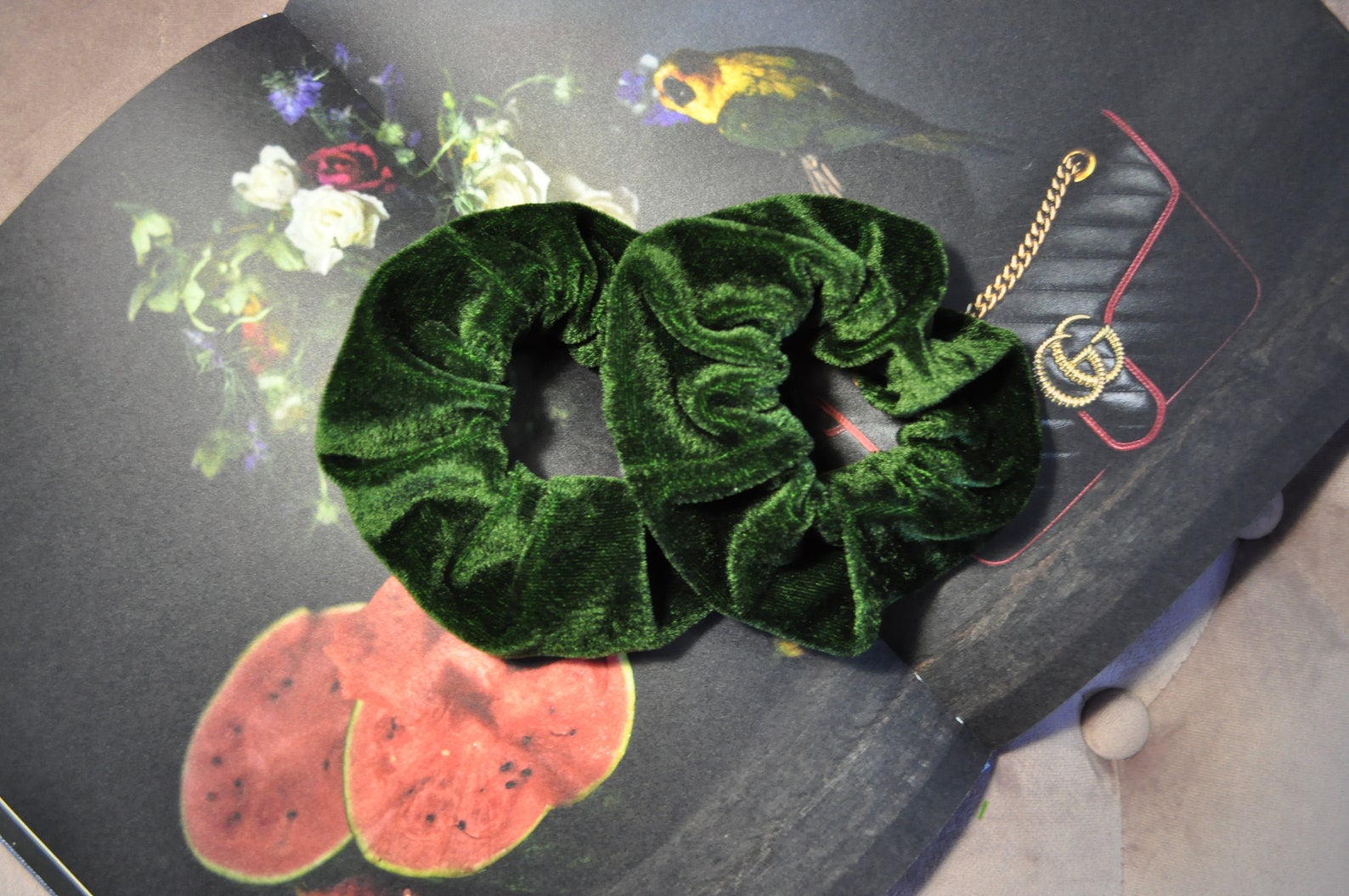 Big green scrunchie big velour hair tie scrunchies bracelet | Etsy