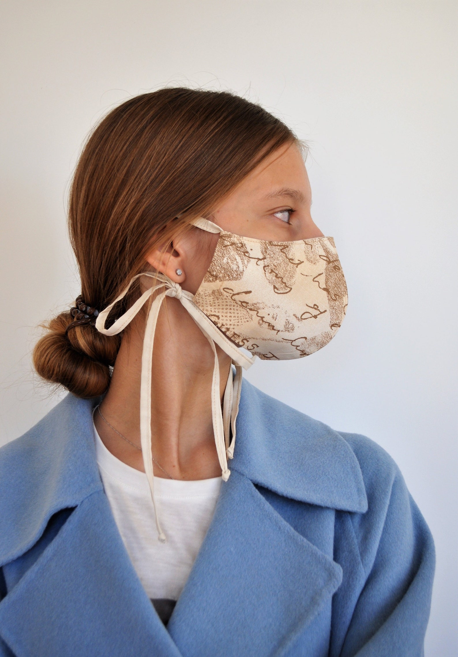Designer Beige Mask Mask With Ties Triple Layer Mask - Etsy
