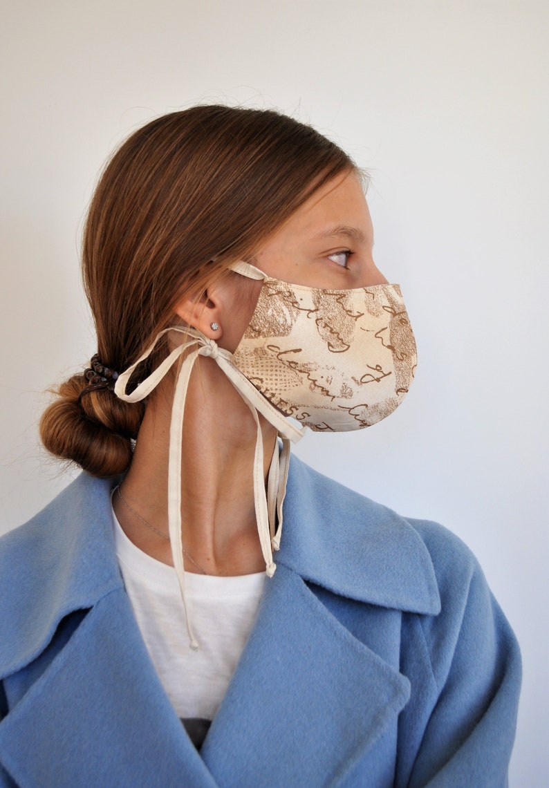 Designer Beige Mask, Mask With Ties, Triple Layer Mask, Decorative Mask ...