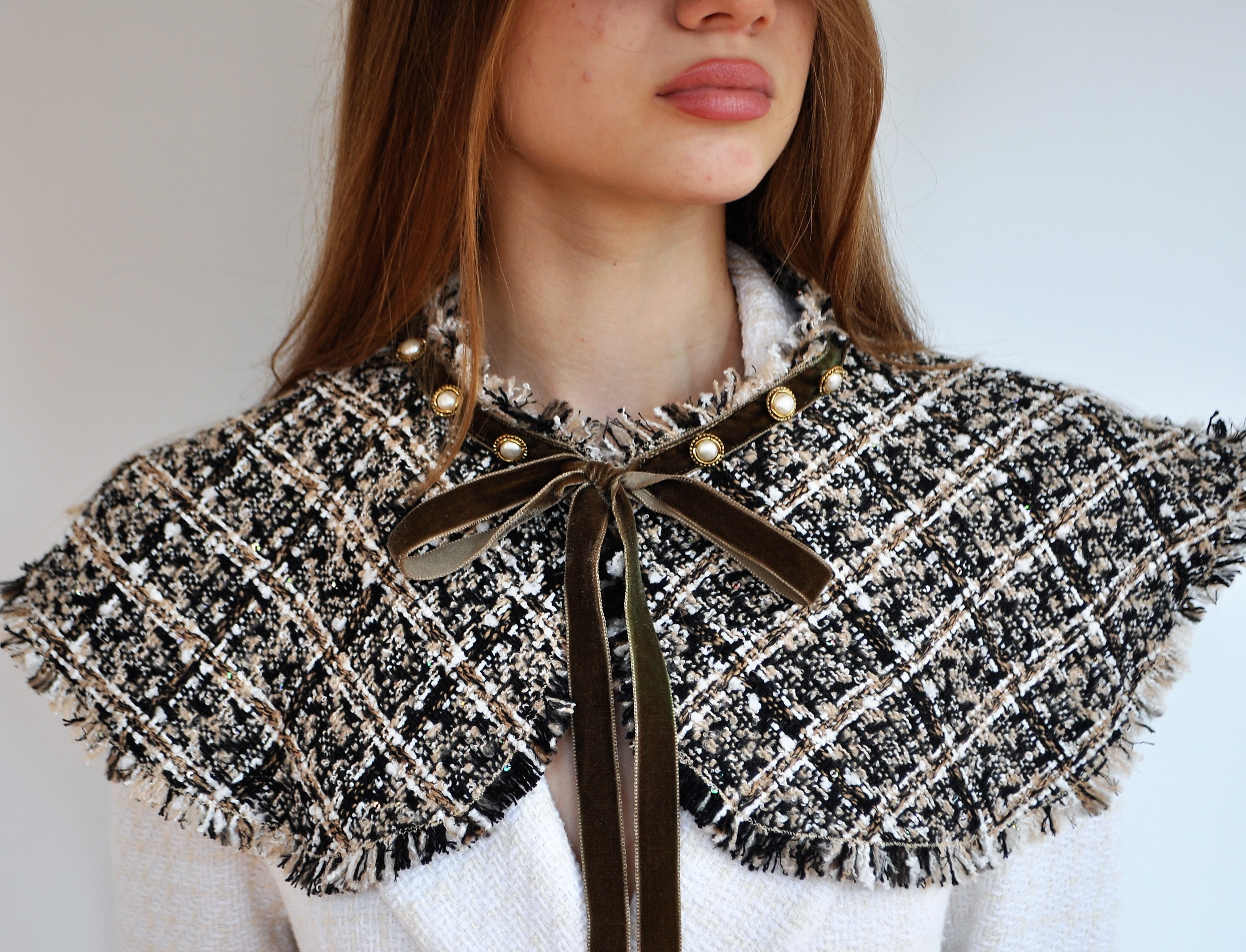 Extra Large Collar Tweed Fringes Collar Plaid Tweed Collar - Etsy