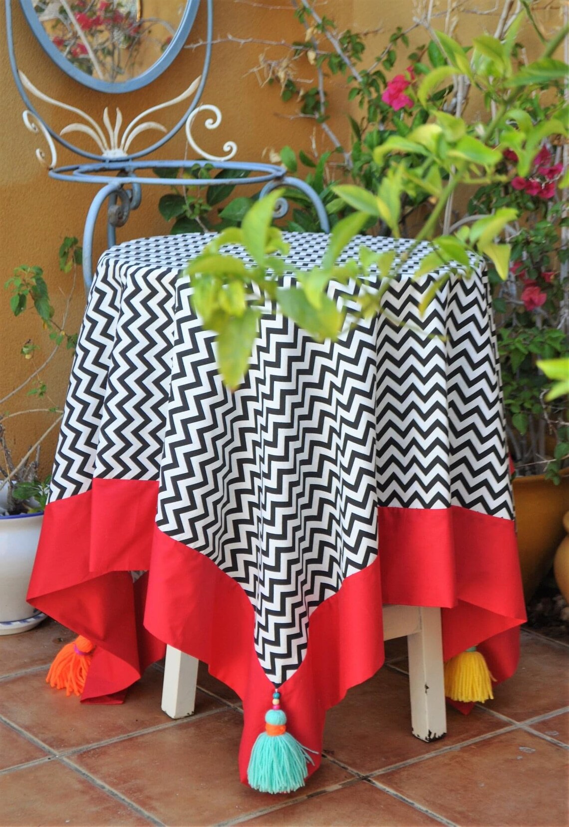 Striped Tablecloth Black Red Tablecloth Cotton Tablecloth - Etsy
