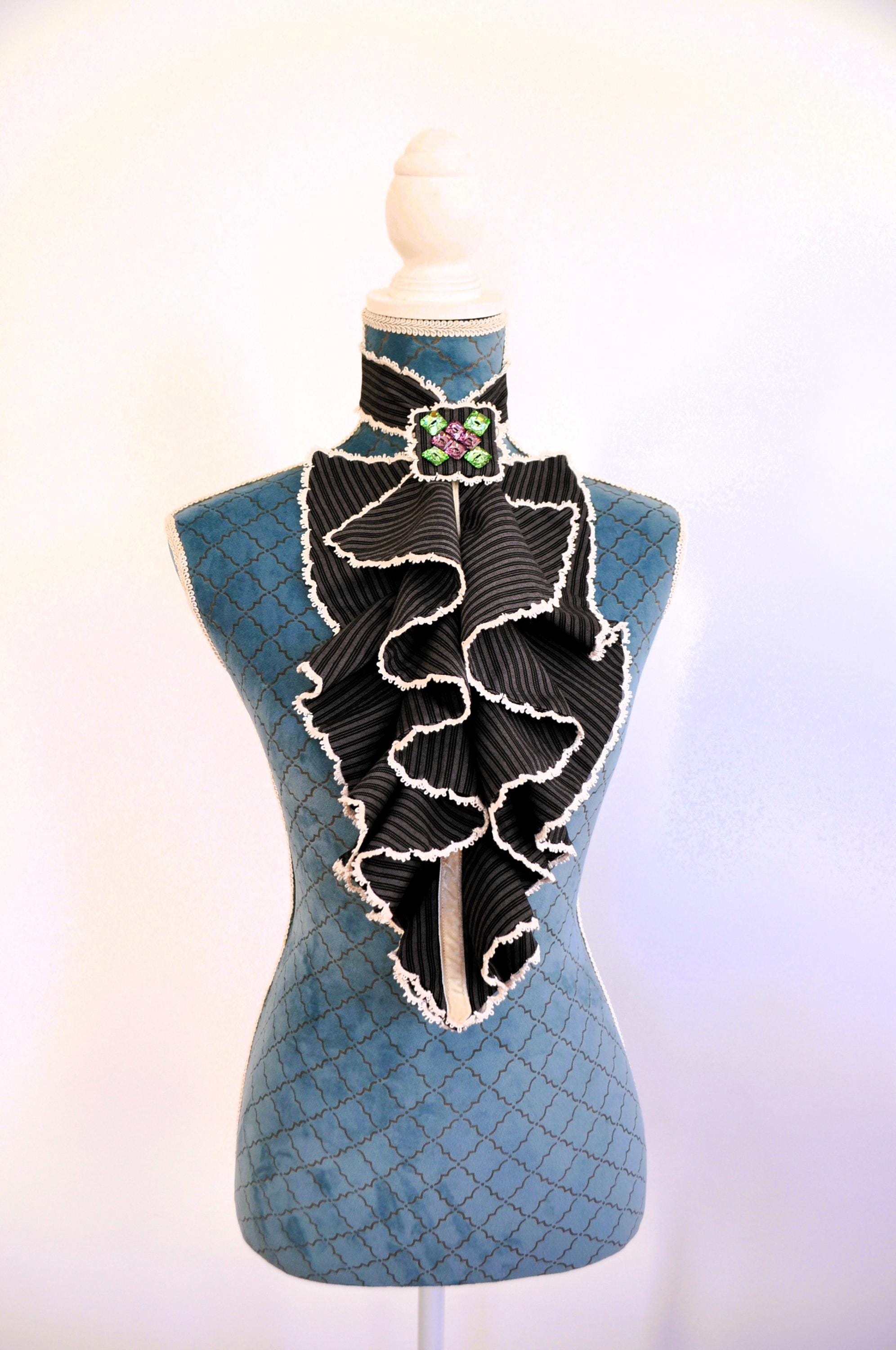 Hand Embroidered Jabot Collar Victorian Statement Necklace Tie Ruffle ...