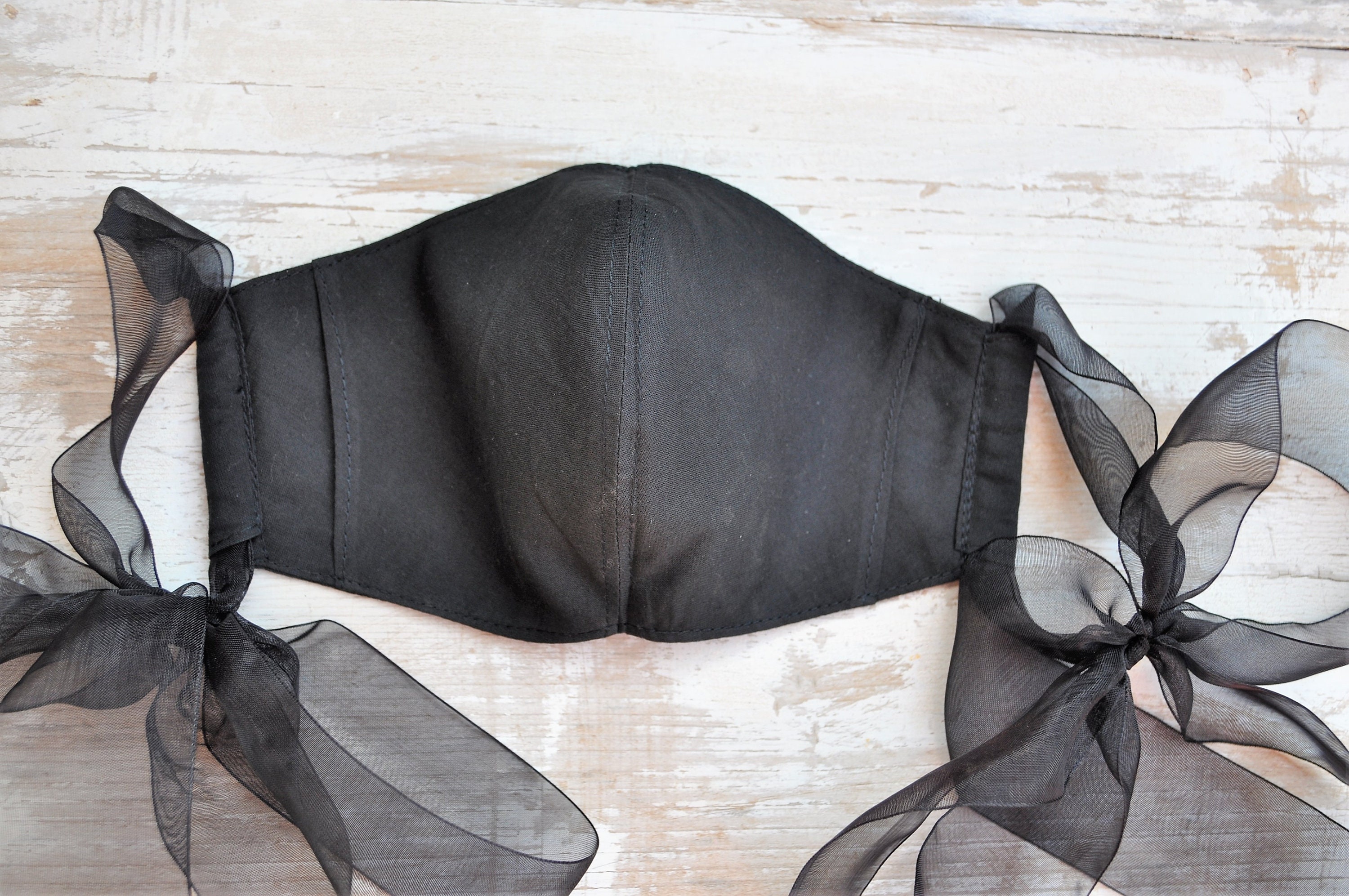 Black cotton mask black ties mask duoble layer mask | Etsy