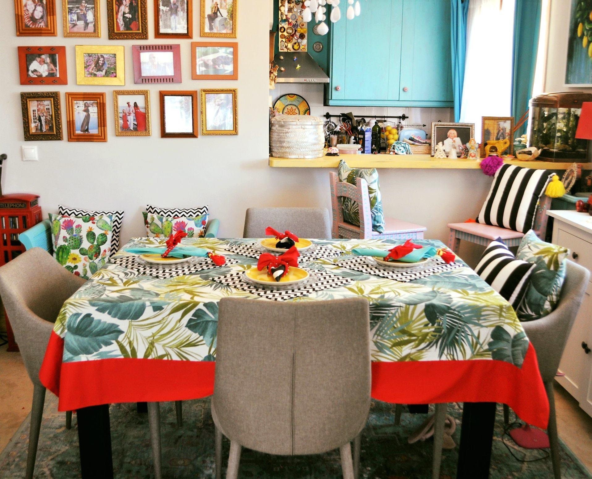 Tropical Tablecloth Green Red Tablecloth Cotton Tablecloth - Etsy