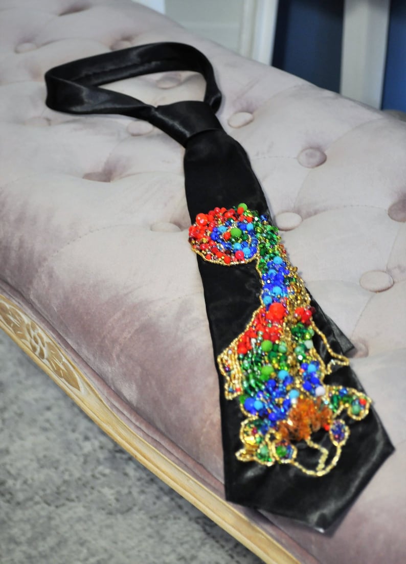 Corbata mujer bordada camaleón corbata joya bordado piedras | Etsy