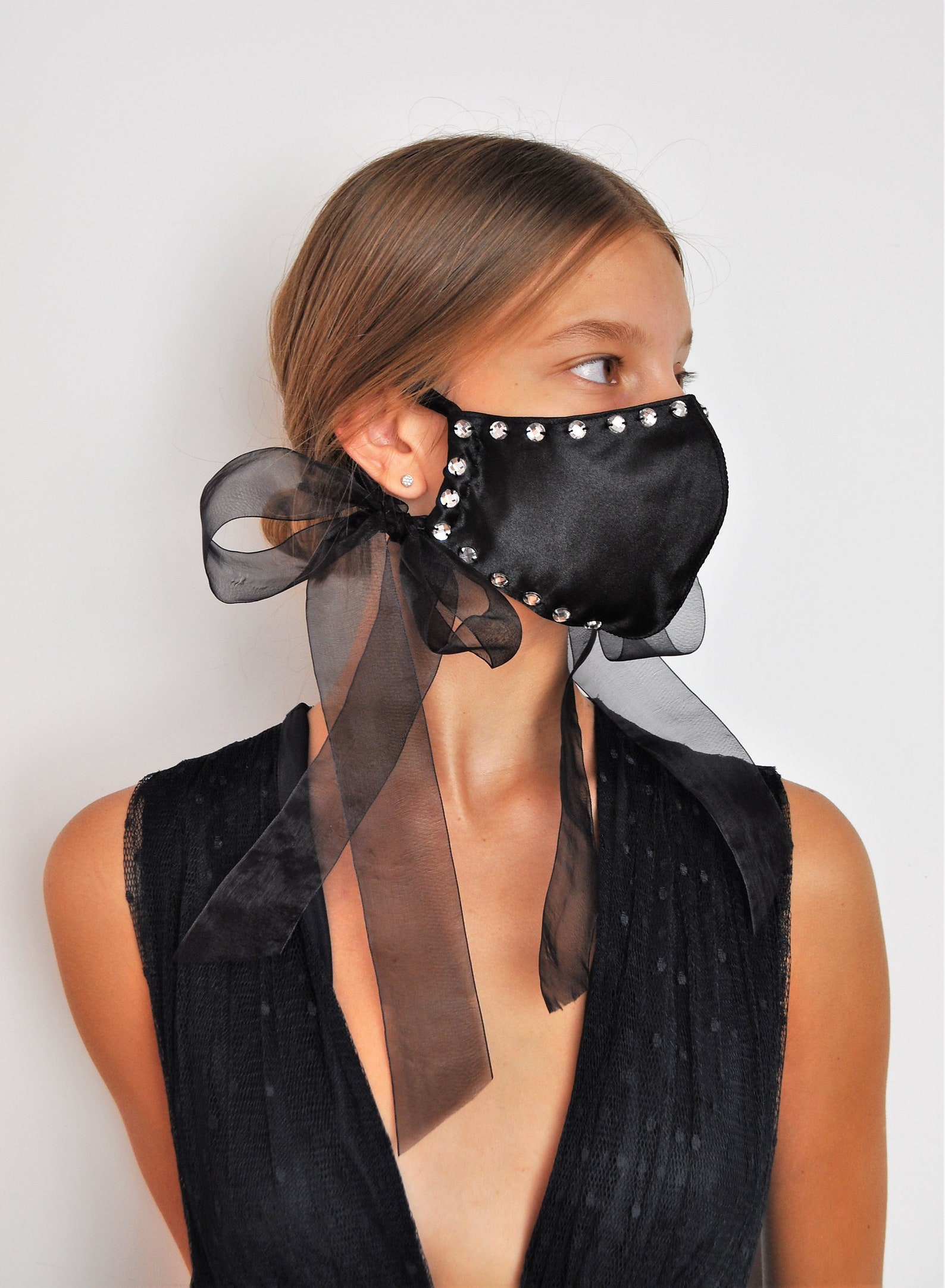 Black Jewel Mask, Black Ties Mask, Duoble Layer Mask, Decorative Mask ...