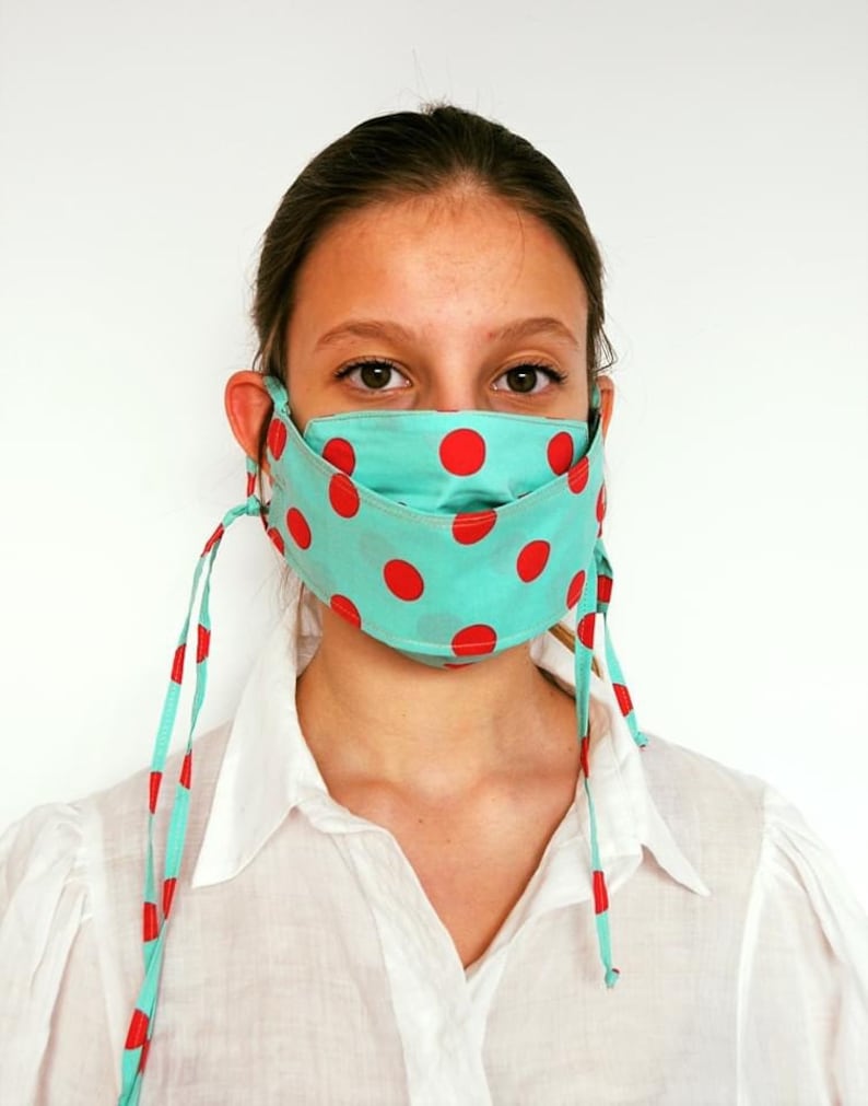 Cotton Dotted Mask Mask With Ties Duoble Layer Mask - Etsy UK