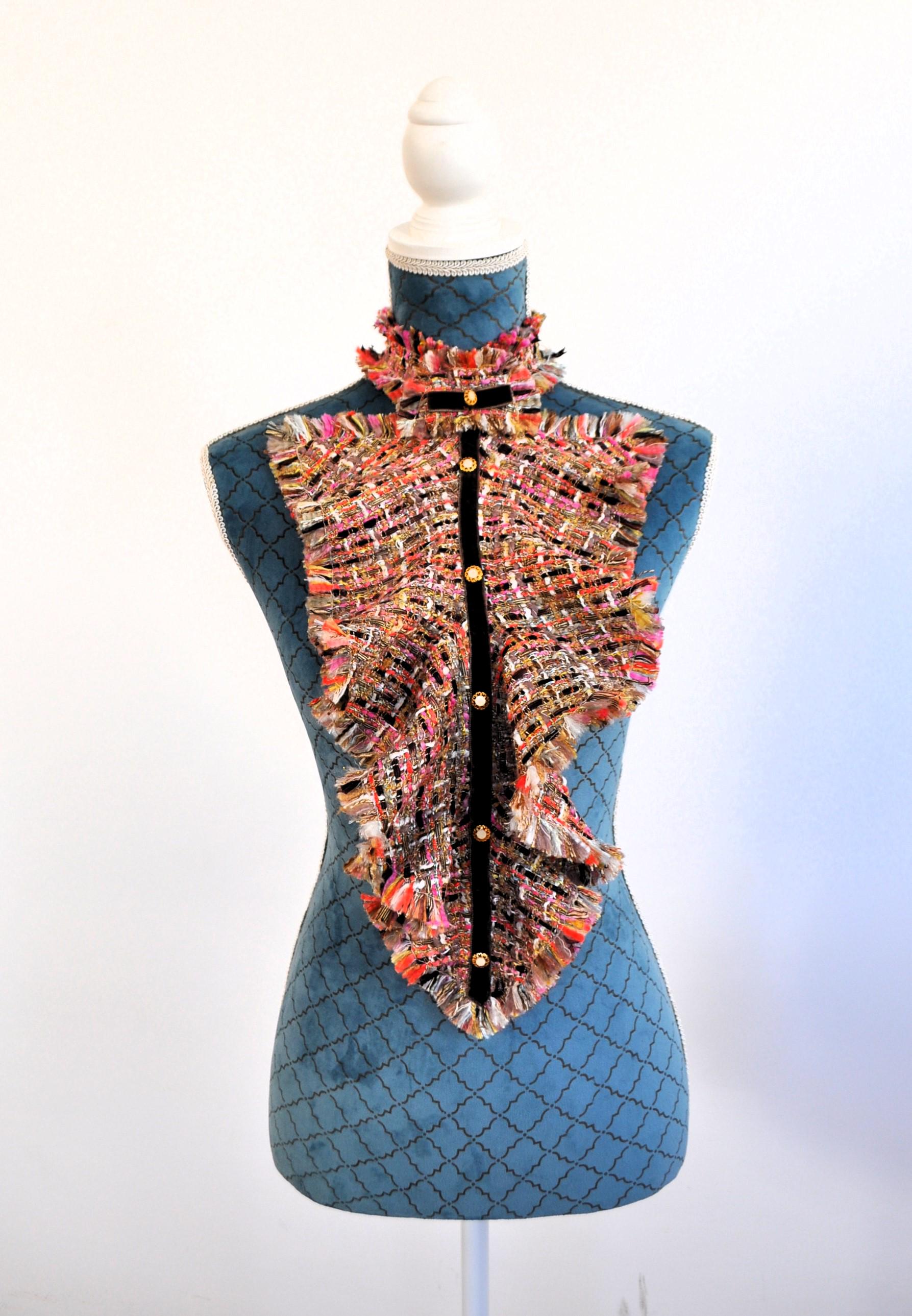 Tweed Ruffle Jabot, Fashionable Tie, Victorian Jabot, Tweed Fringe ...