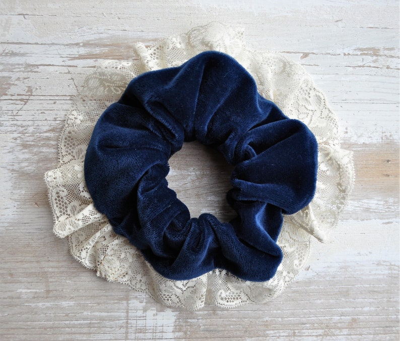 Large Blue Scrunchie, Blue Velour Hair Tie, Scrunchies Bracelet, Velvet ...