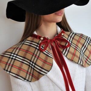 Extra Large Collar, Large Plaid Collar, Plaid Beige Collar, Peter Pan ...