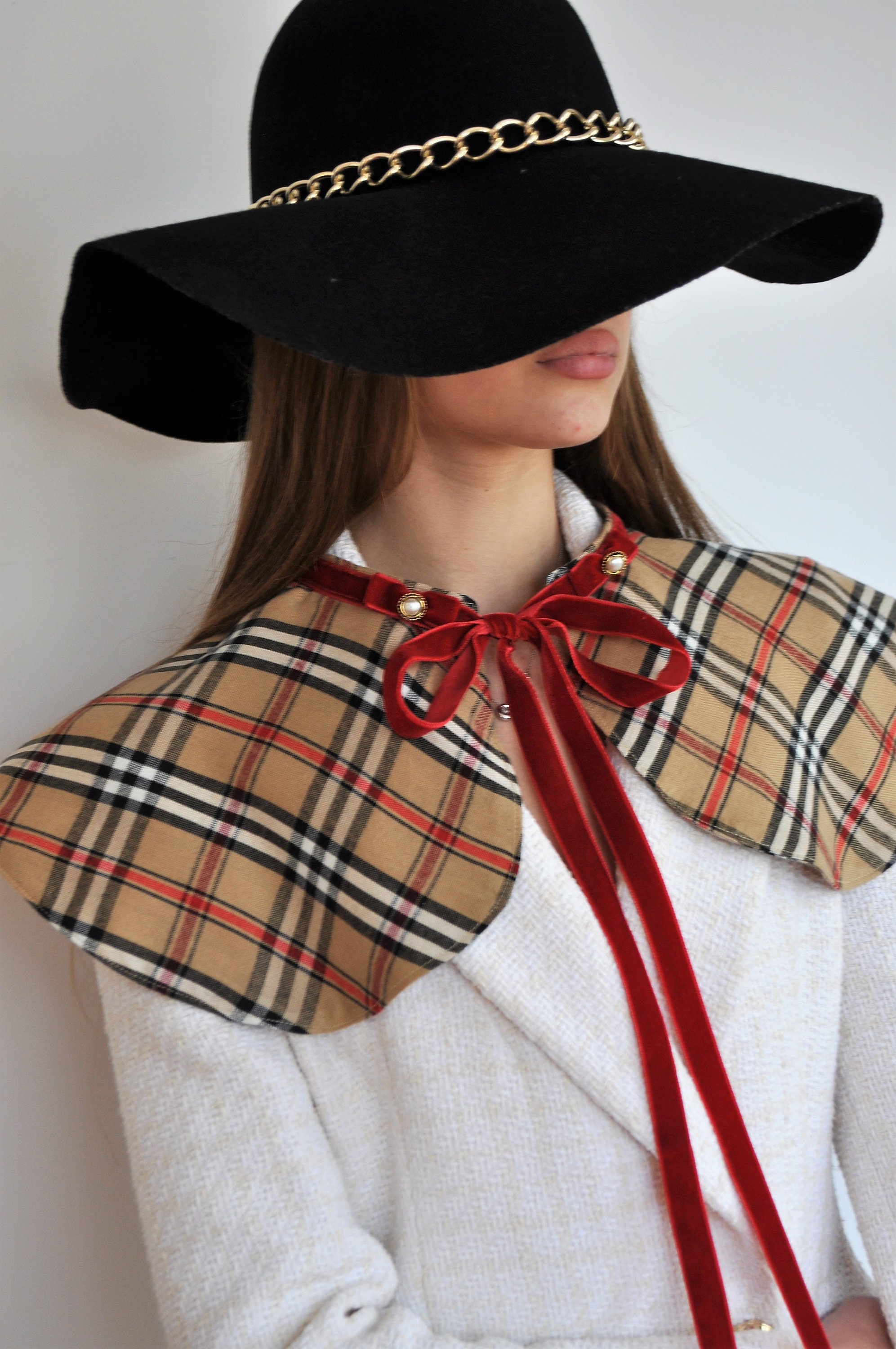 Extra Large Collar Large Plaid Collar Plaid Beige Collar - Etsy