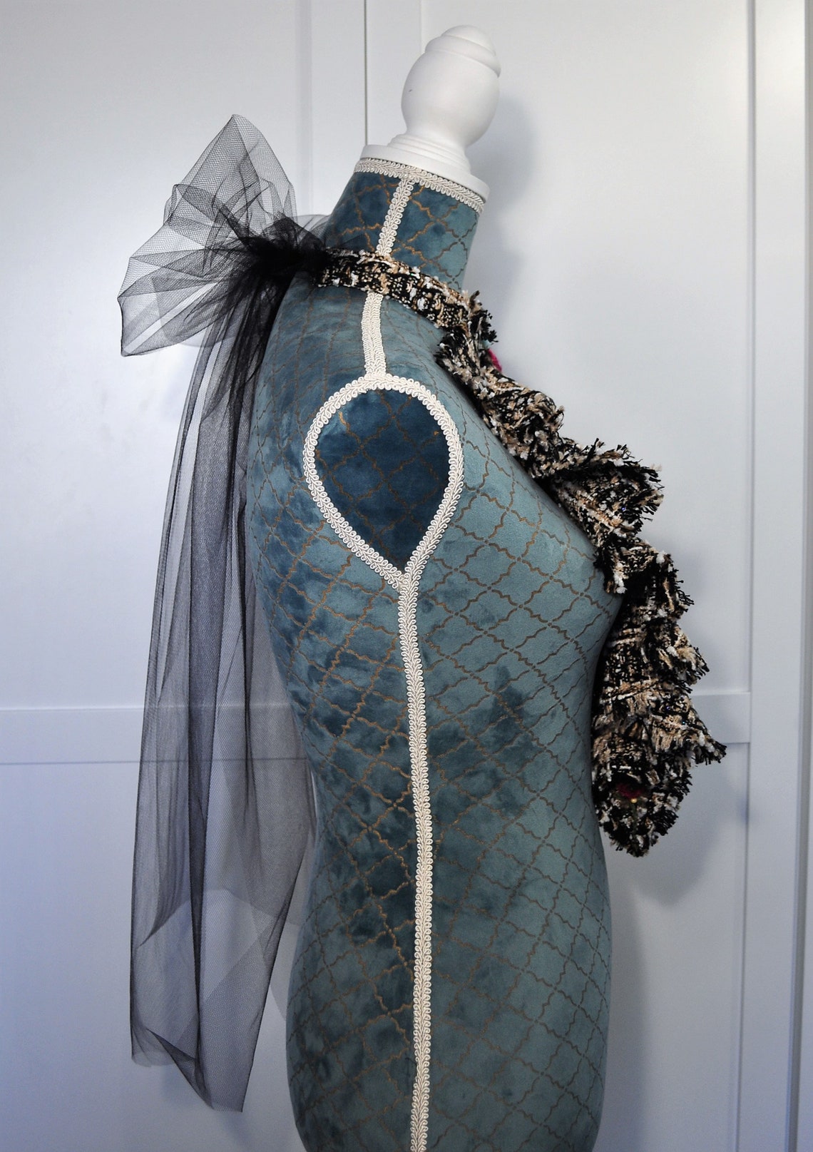 Tweed Ruffle Jabot Tweed Fringe Jabot Embroidery Jabot - Etsy