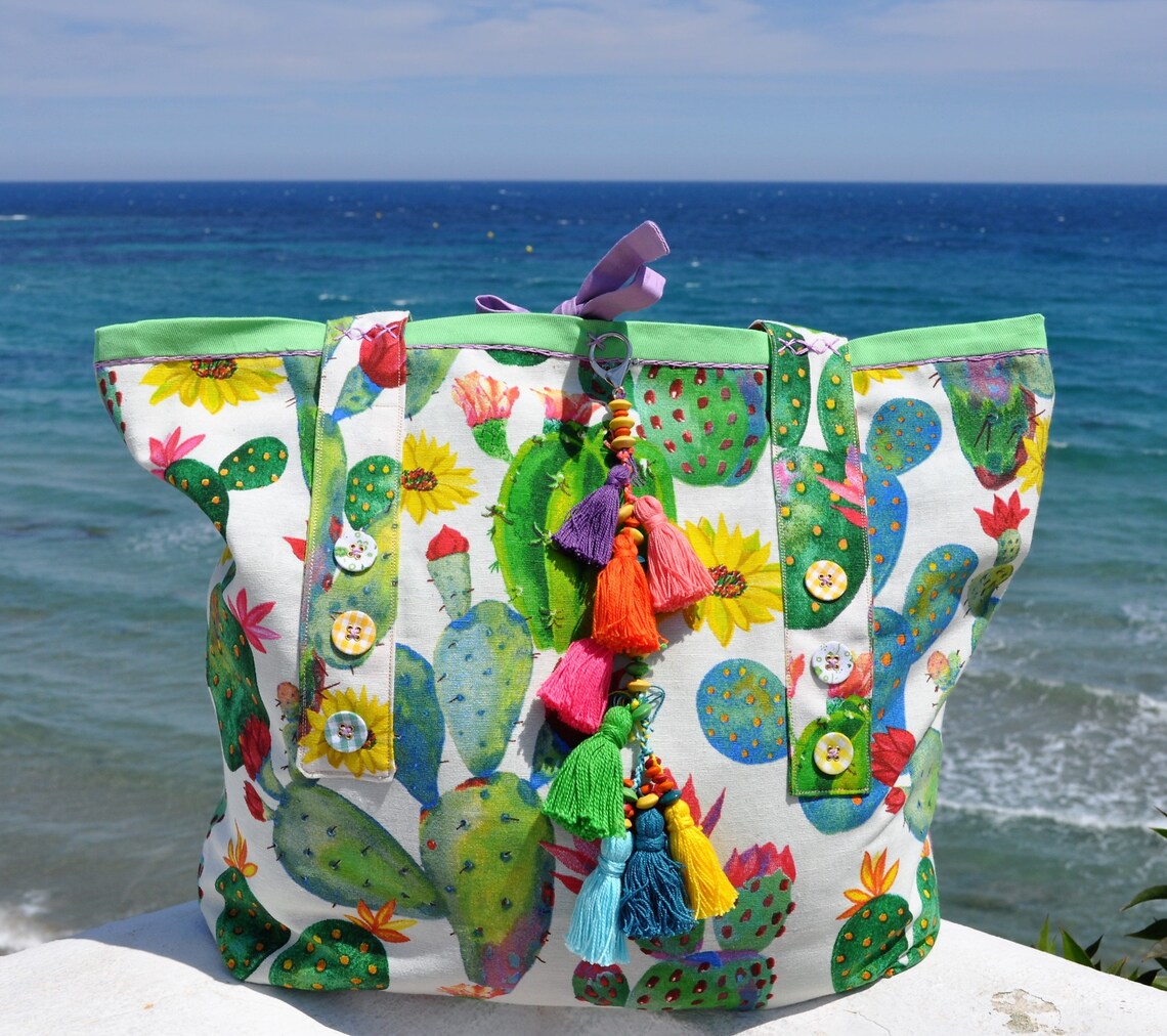 Cactus Beach Bag Shopper Beach Bag Big Beach Bag Cactus - Etsy
