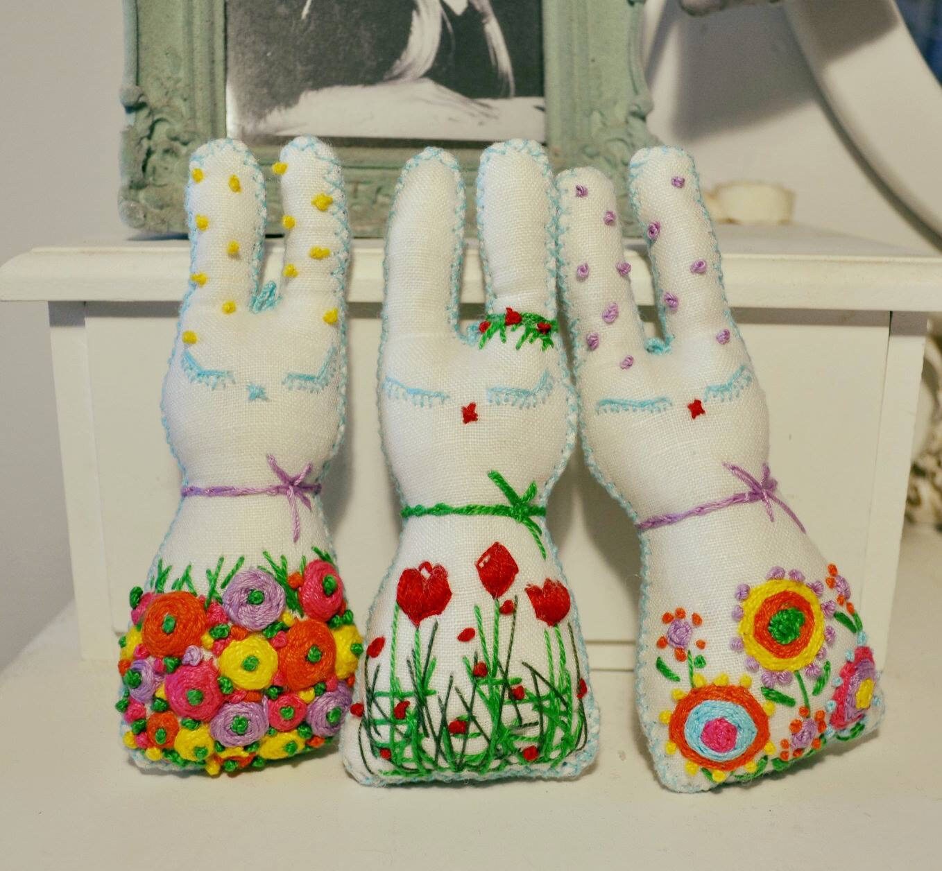 Linen Easter Bunny Rustic Easter Bunny Embroidery Bunnies - Etsy