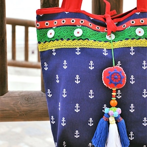 Beach Bag Sea Style, Large Blue Beach Bag, Tote Bag Sea Print, Beach ...