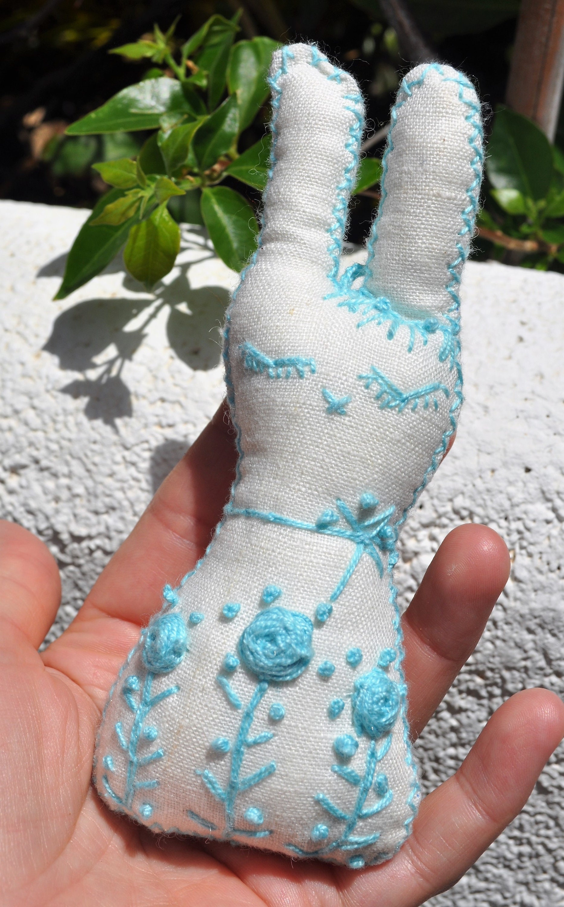 Linen Easter bunny rustic Easter bunny embroidery bunnies | Etsy