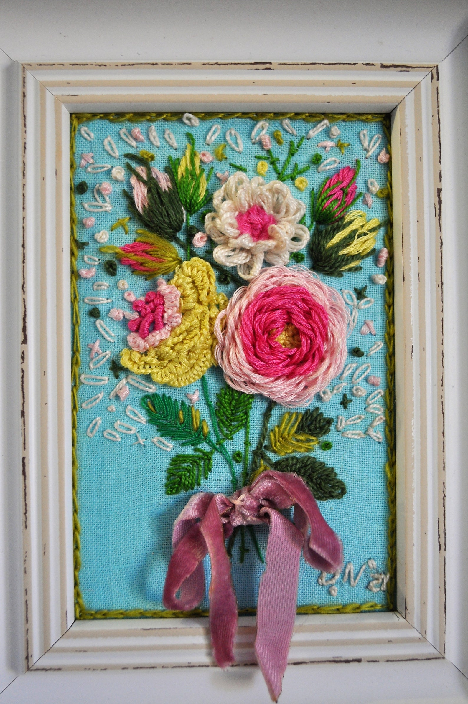 Embroidery in Frame 3D Flowers in Frame Embroidered Flowers - Etsy