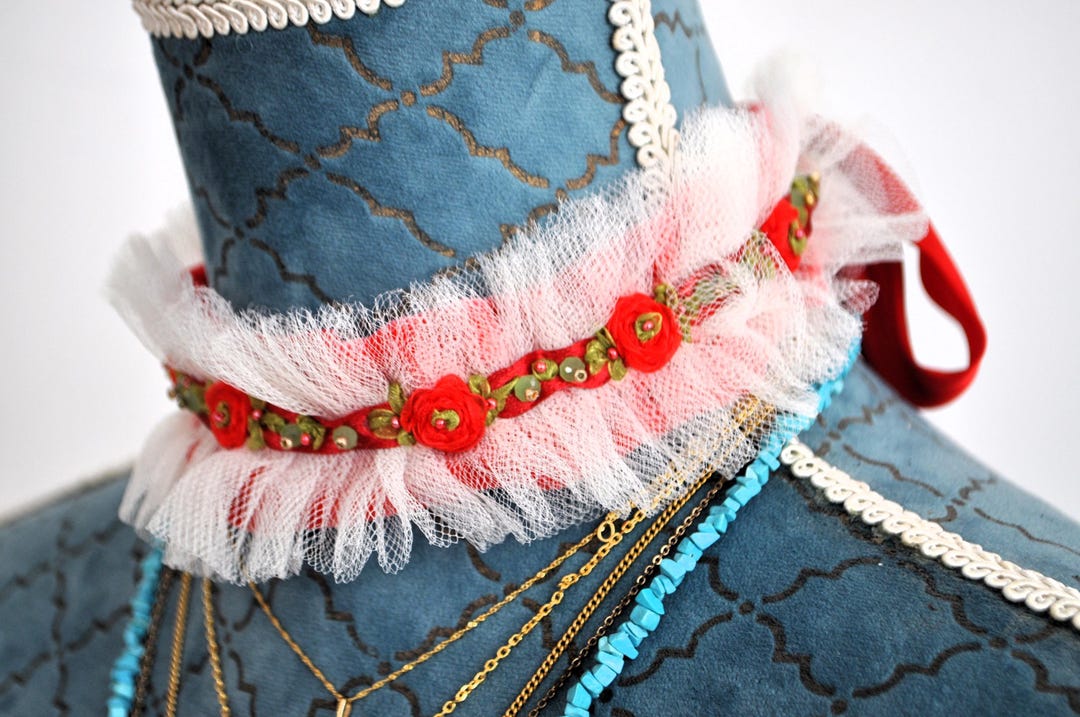 Ruffle Red Collar , Lace Res Silk Choker, Wedding Lace Collar, Silk ...