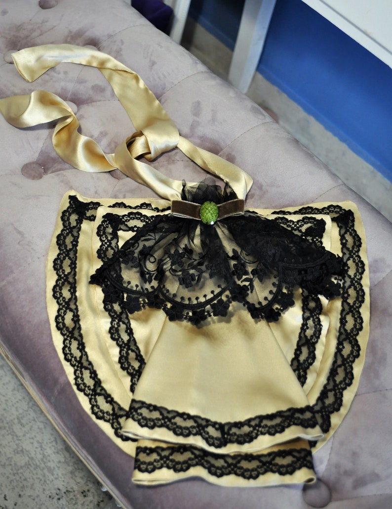 Luxury Silk Jabot Collar Italian Silk Black Guipure Lace Handmade ...