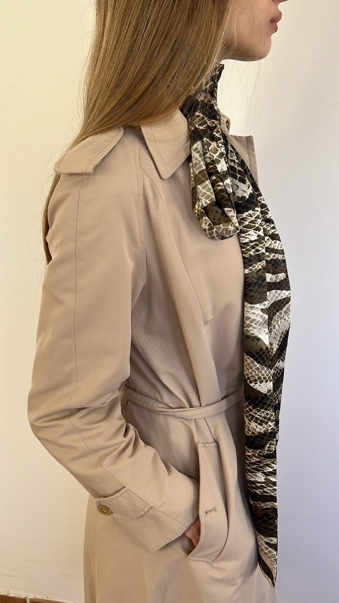 Extra Long Scarf, Pure Silk Scarf, Python Print Scarf, Beige Brown ...