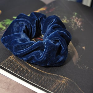 Large Blue Scrunchie, Blue Velour Hair Tie, Scrunchies Bracelet, Velvet ...