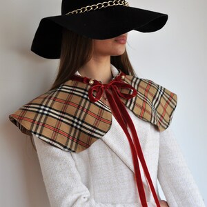Extra Large Collar, Large Plaid Collar, Plaid Beige Collar, Peter Pan ...