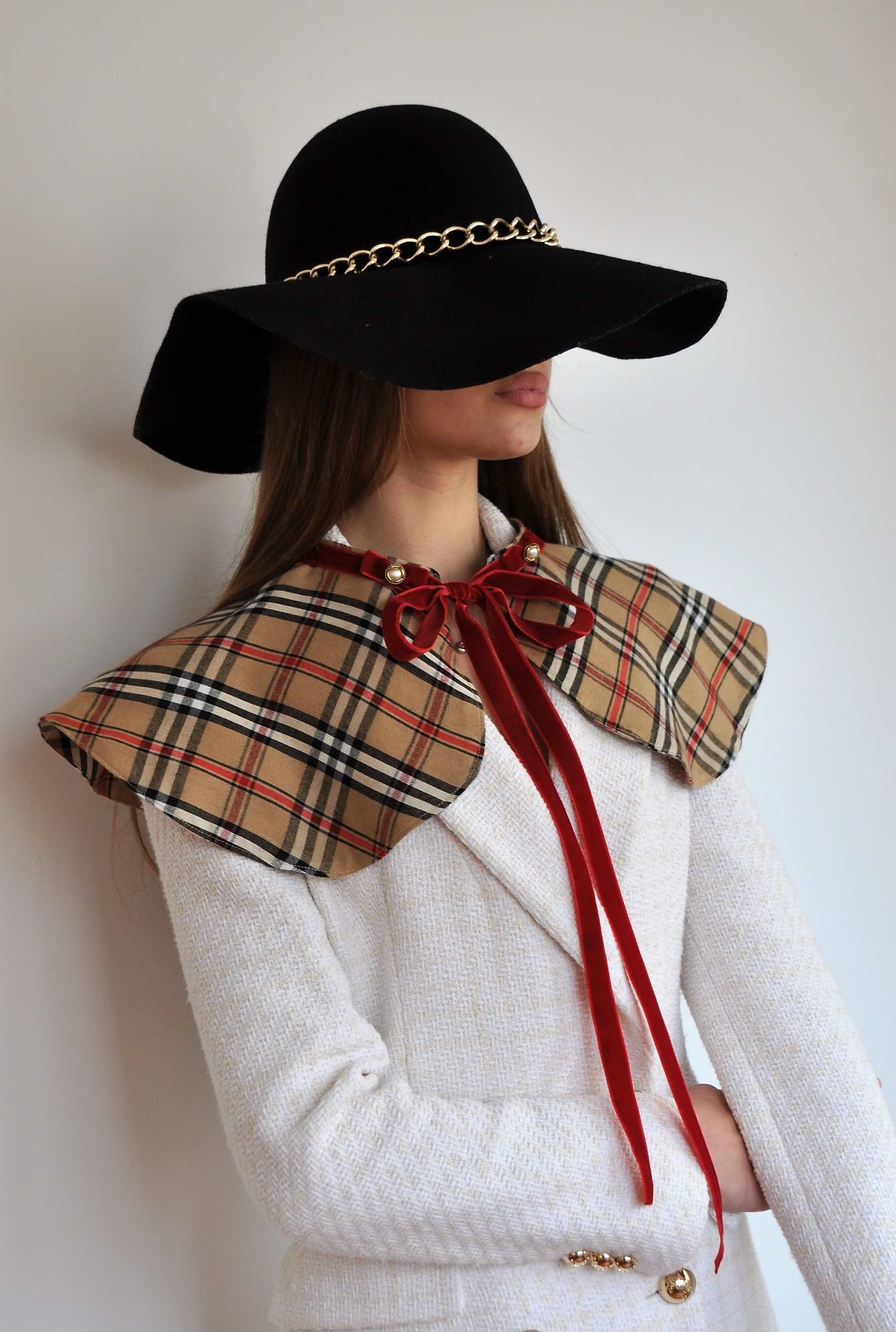 Extra Large Collar Large Plaid Collar Plaid Beige Collar - Etsy