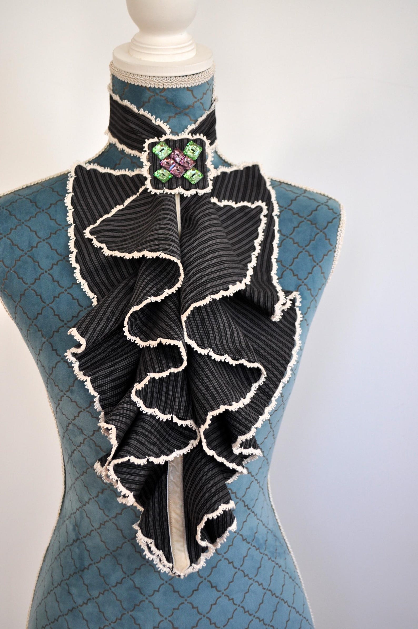 Hand Embroidered Jabot Collar Victorian Statement Necklace Tie Ruffle ...