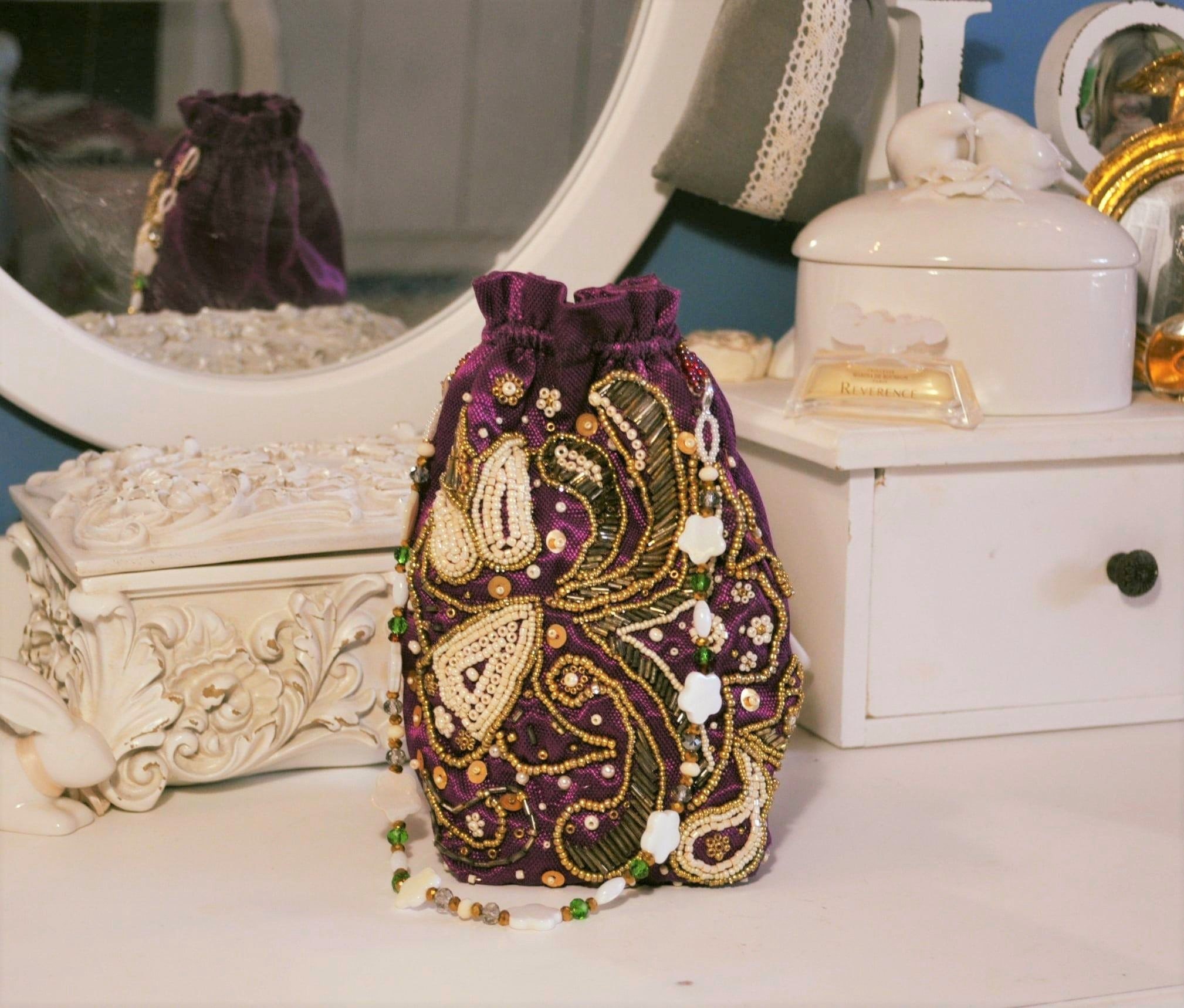 Jewel Small Sack Bag, Small Lilac Pouch, Jewel Bridal Pouch, Wedding ...