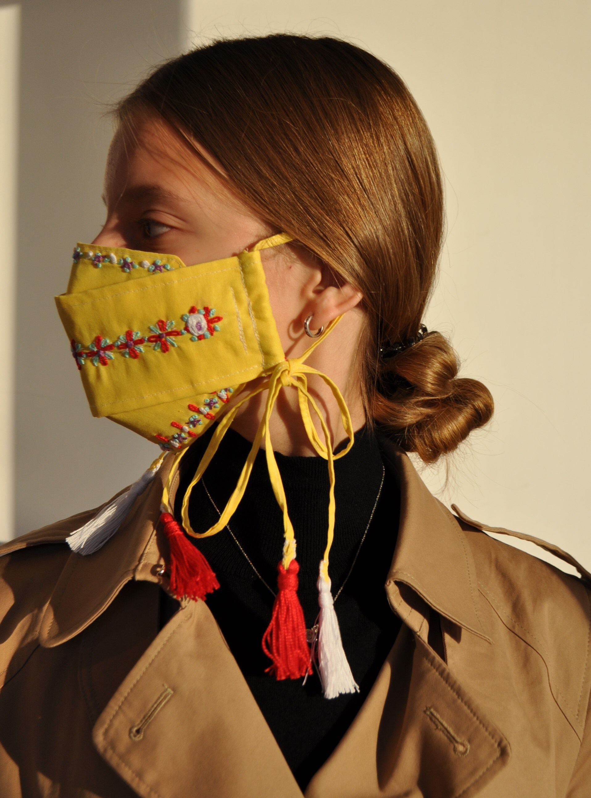 Hand Embroidery Mask Yellow Face Mask Triple Layer Mask - Etsy