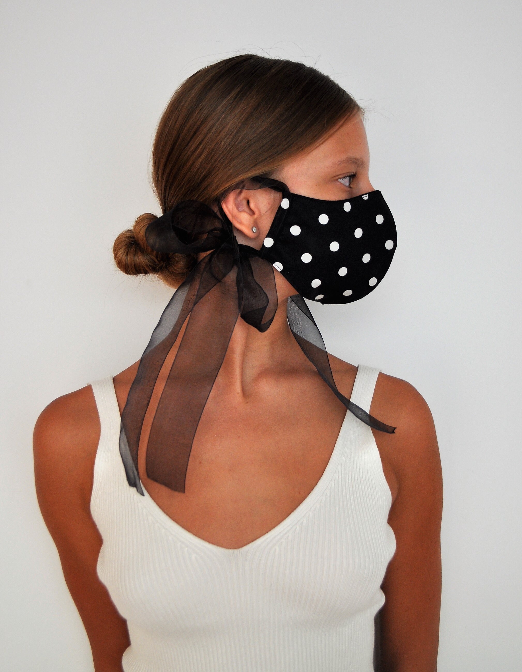 Polka Dot Face Mask, Black Ties Mask, Duoble Layer Mask, Decorative ...
