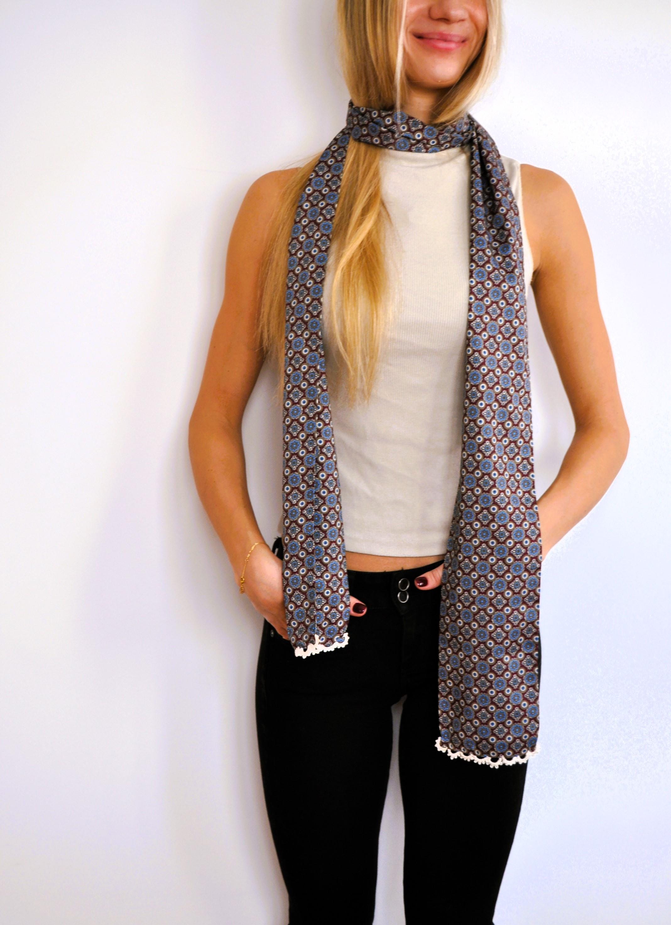 Extra Long Scarf, Pure Silk Scarf, Embroidery Scarf, Geometric Print ...
