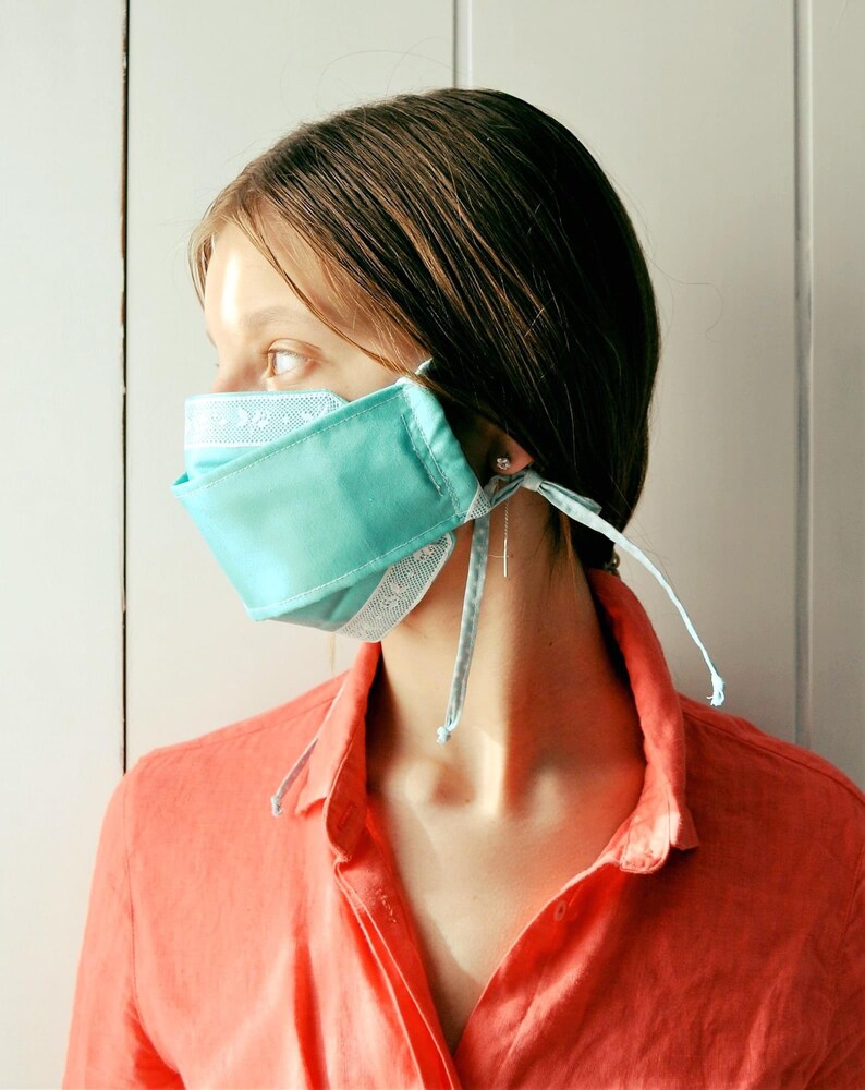 Turquoise Mask Ties, White Lace Mask Ties, Duoble Layer Mask ...
