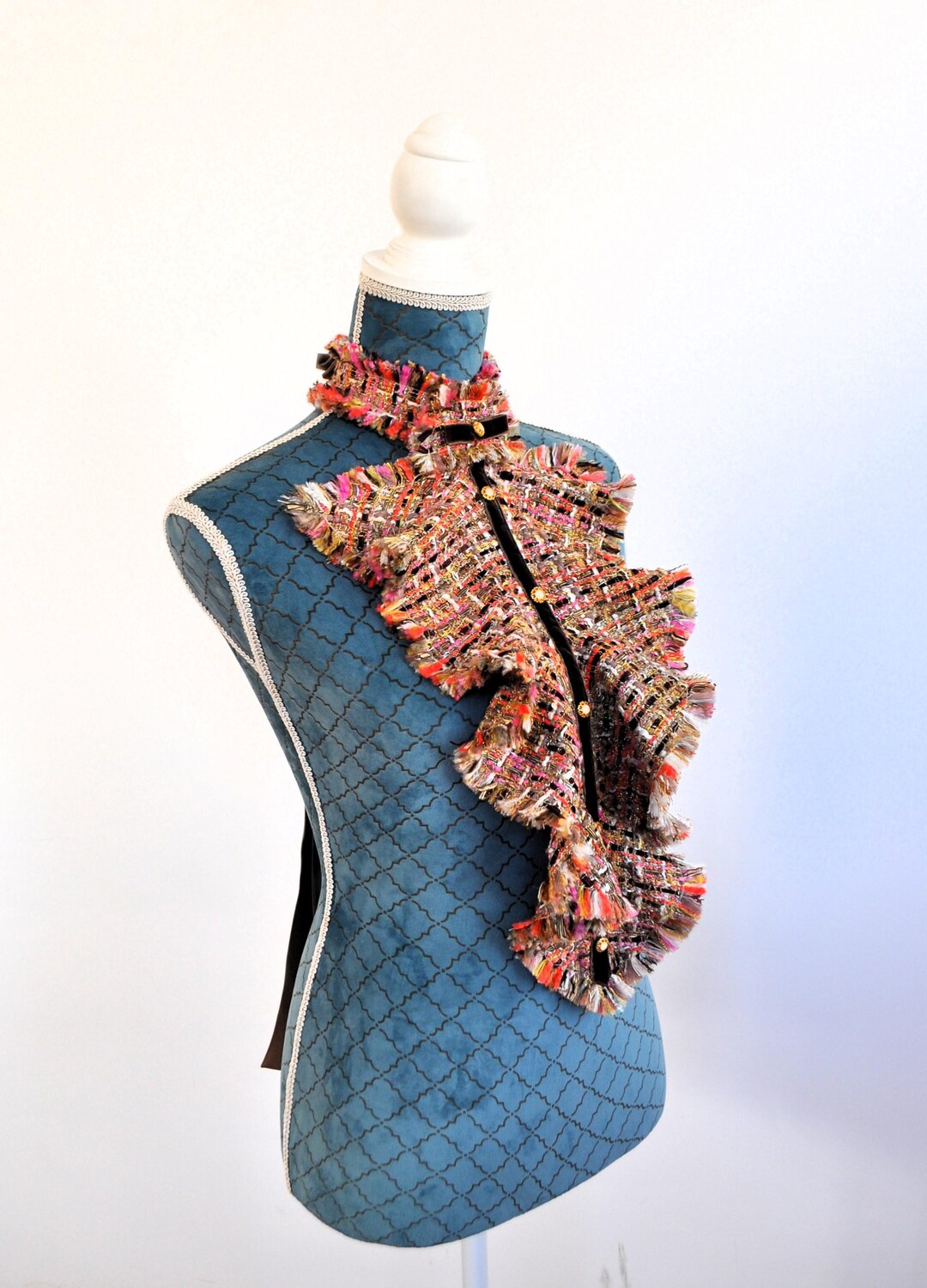 Tweed Ruffle Jabot, Fashionable Tie, Victorian Jabot, Tweed Fringe ...