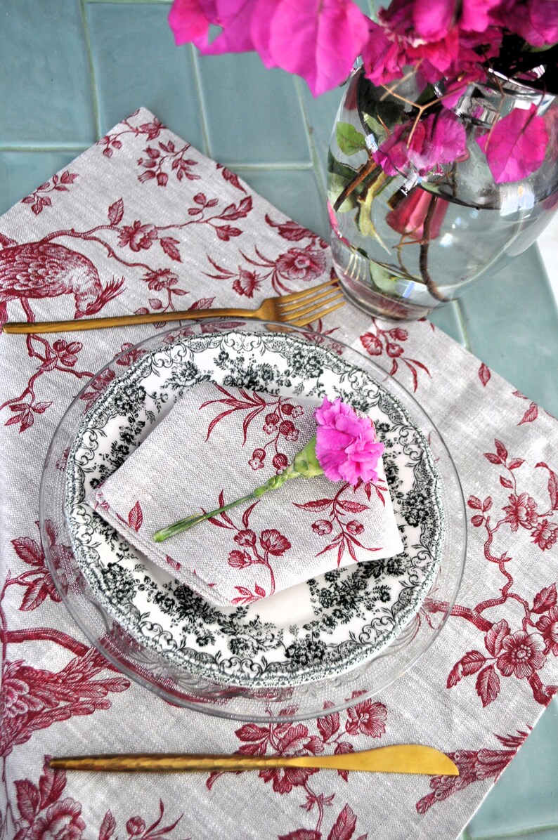 Toile De Jouy Napkin, Linen Vintage Napkin, Vintage Style Napkin, 4 ...