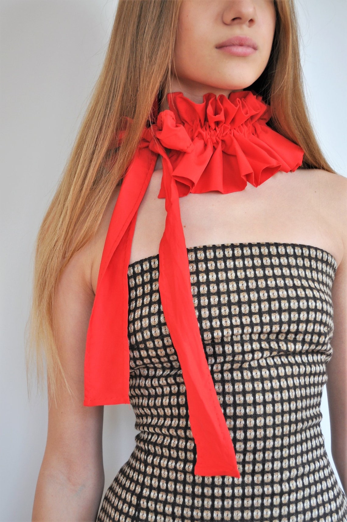 Ruffle Red Collar Red Scarlet Jabot Long Ties Collar | Etsy