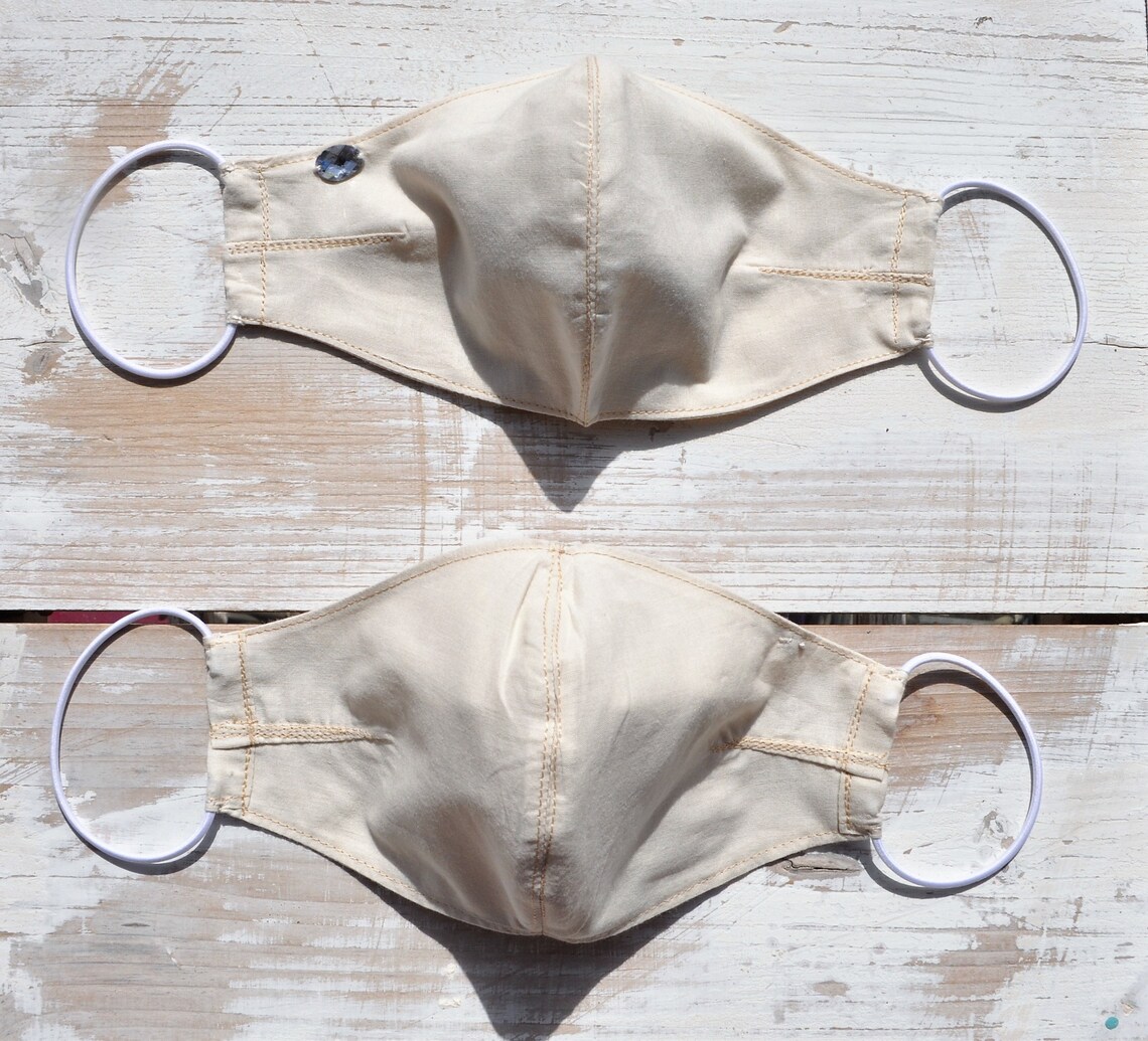 Designer Beige Mask Mask With Ties Triple Layer Mask | Etsy