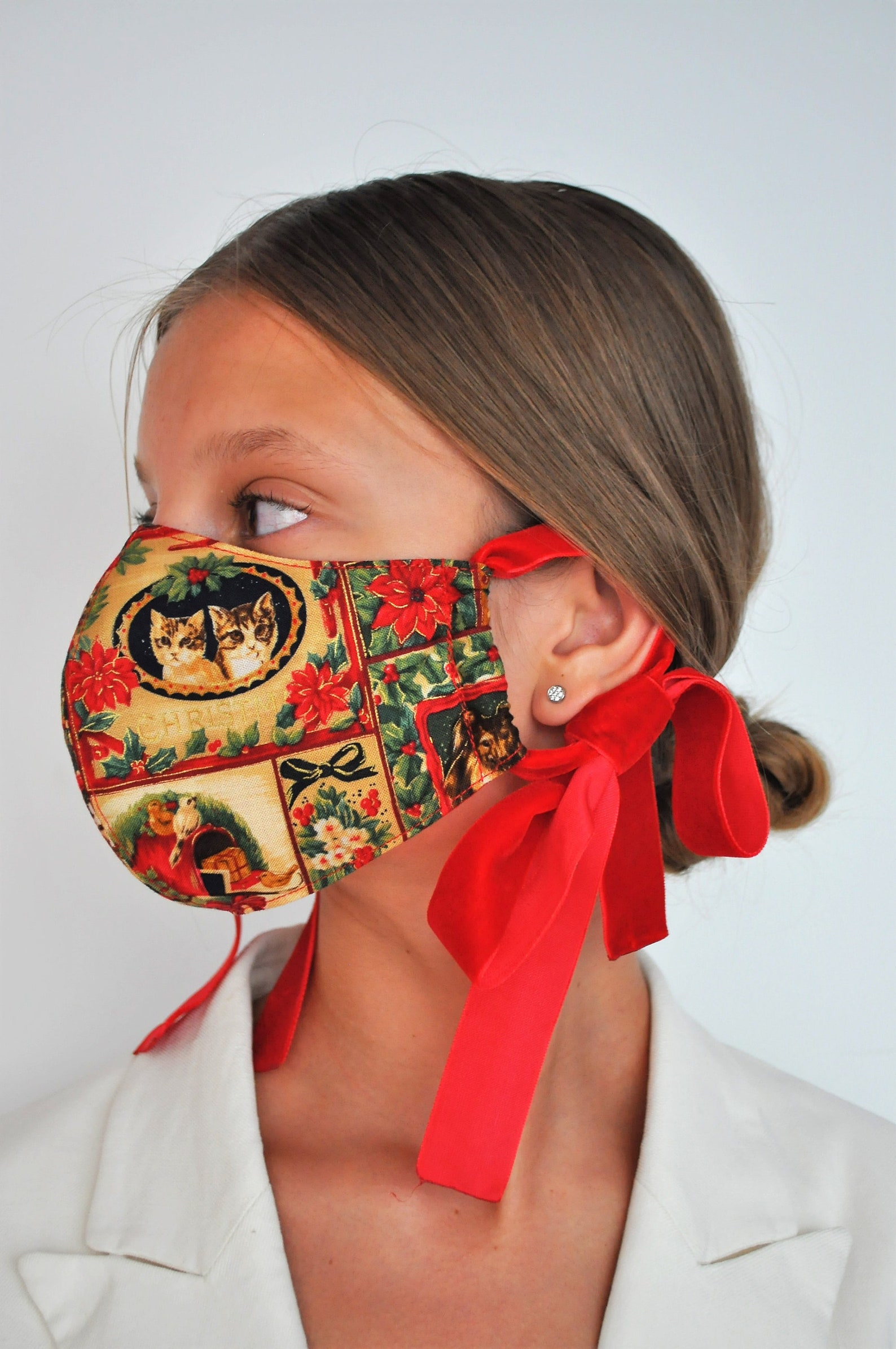 Christmas Print Mask Velvet Tie Face Mask Triple Layers - Etsy