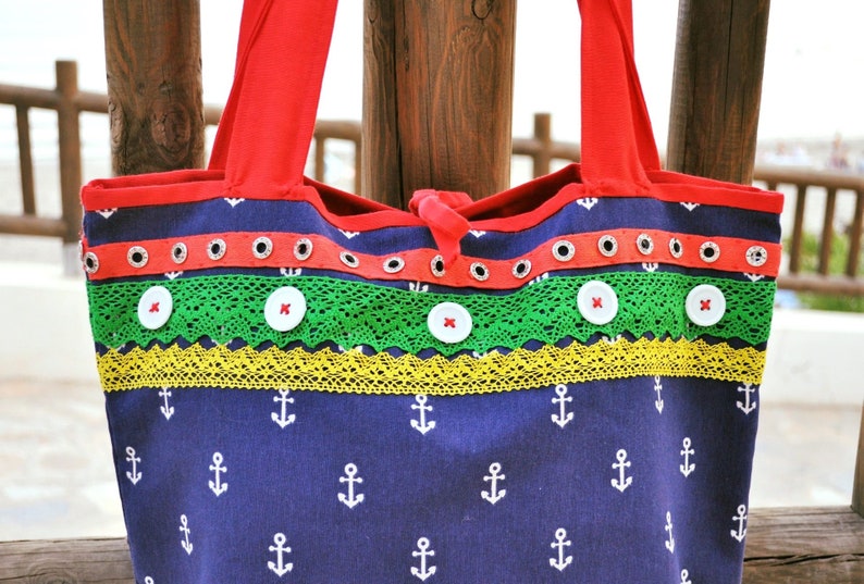 Beach Bag Sea Style, Large Blue Beach Bag, Tote Bag Sea Print, Beach ...
