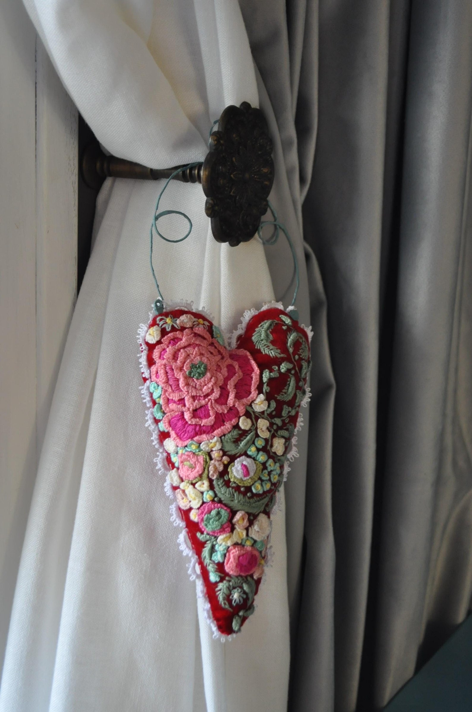 Embroidered Heart, Valentine Gift Heart, Red Velvet Heart, Brazilian ...