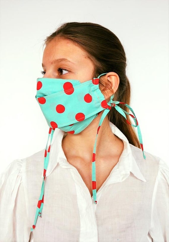 Cotton Dotted Mask Mask With Ties Duoble Layer Mask | Etsy