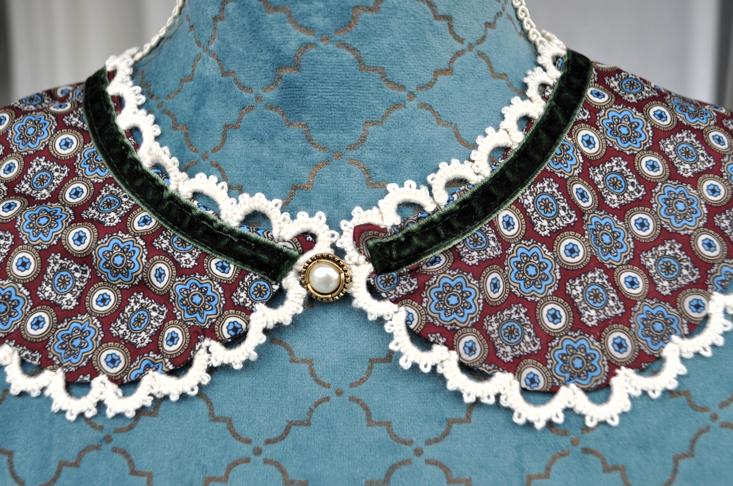 Small Silk Collar, Geometric Print, Embroidery Collar, Peter Pan Collar ...