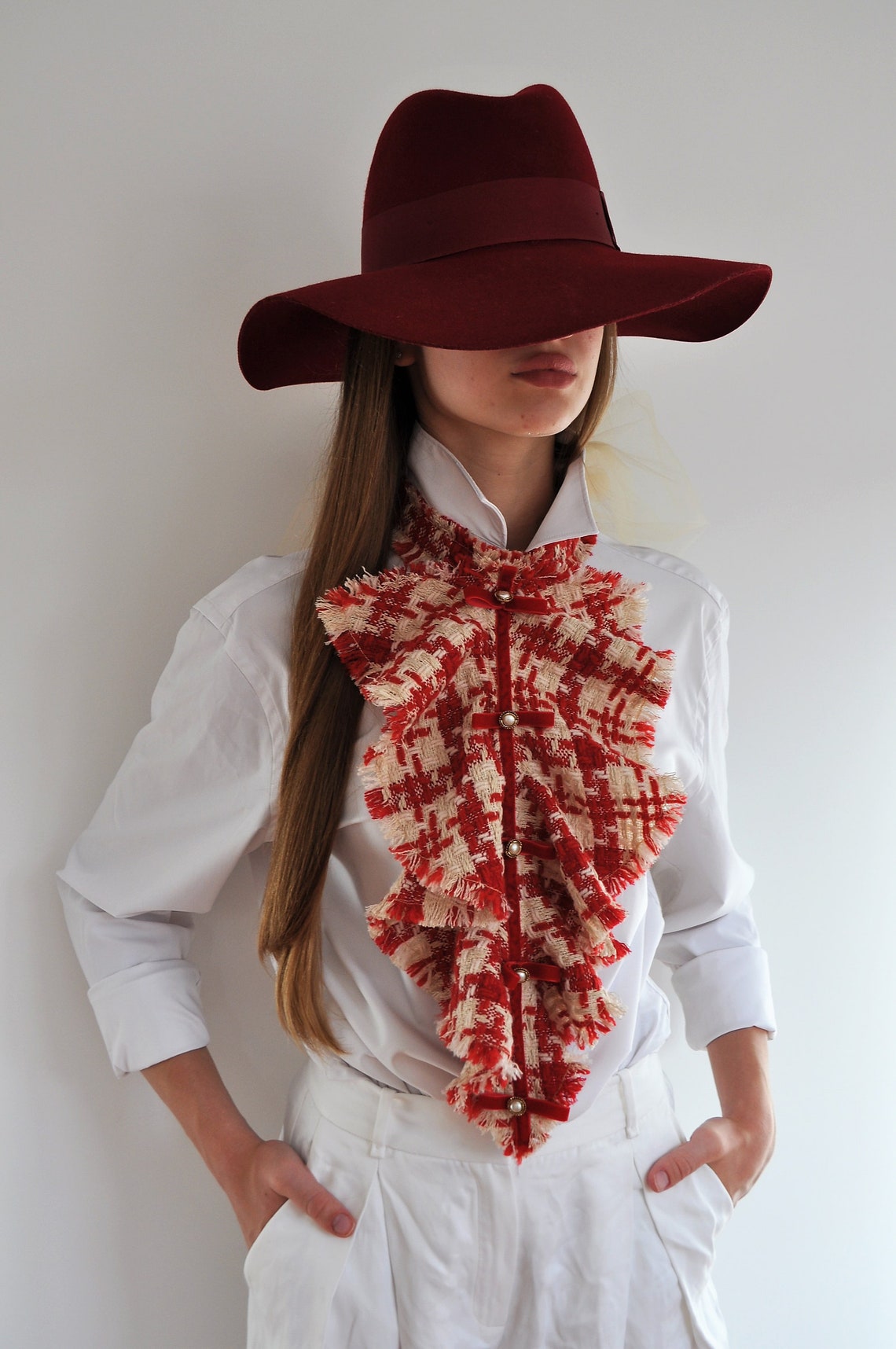 Tweed Ruffle Jabot Tweed Fringe Jabot Houndstooth Jabot - Etsy