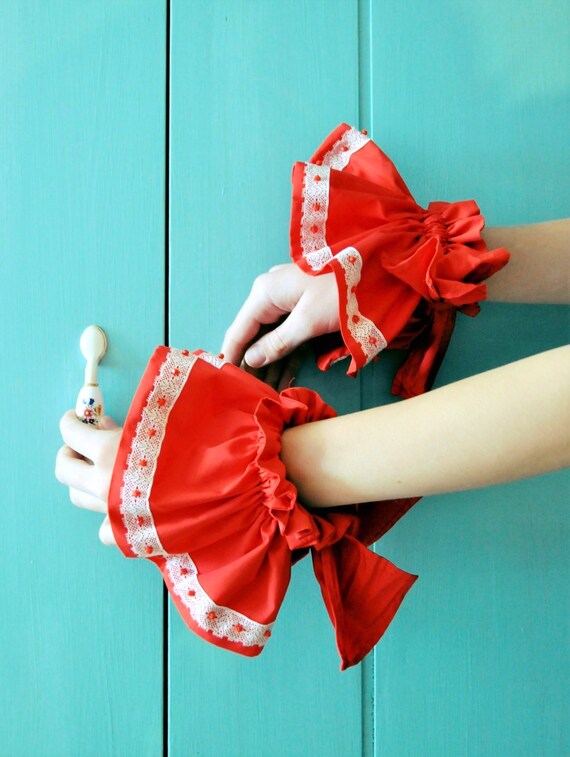 Red ruffle cuffs ruffle lace cuff red cuffs with ties | Etsy