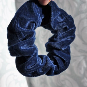 Large Blue Scrunchie, Blue Velour Hair Tie, Scrunchies Bracelet, Velvet ...